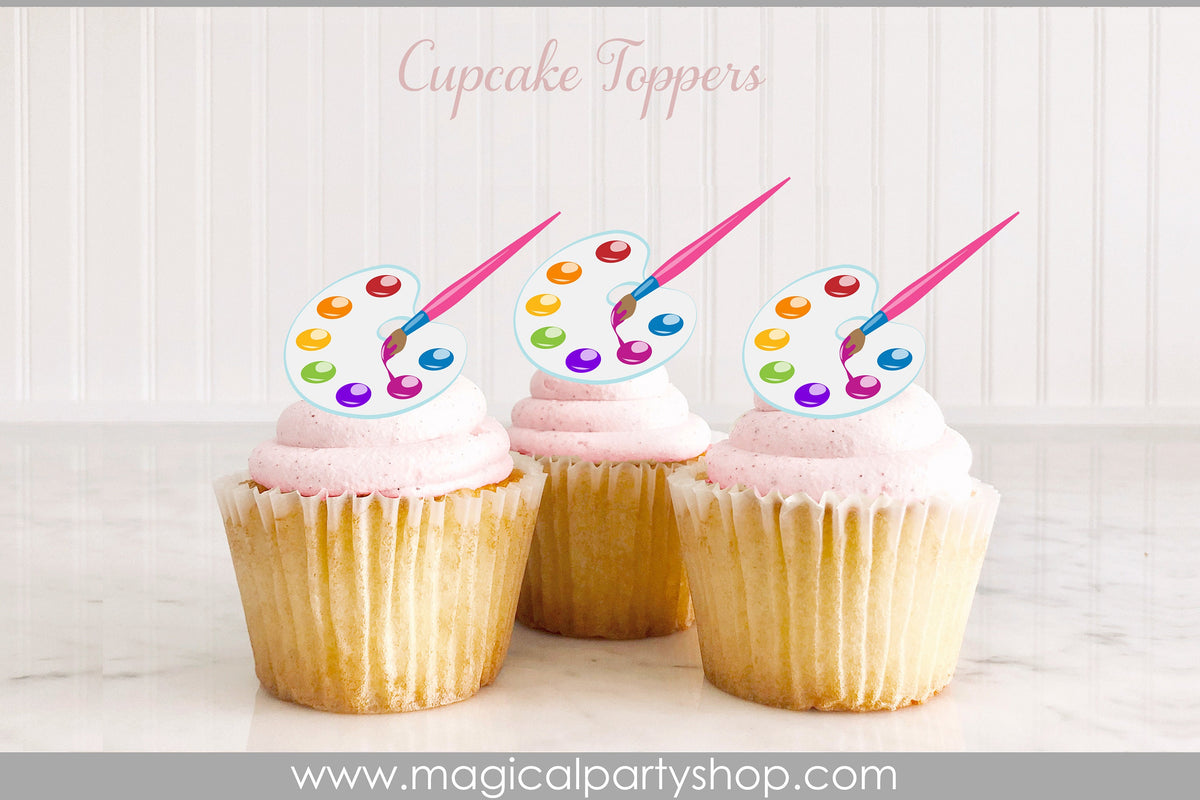 Art Party Cupcake Toppers | Paint Pallet Cupcake Toppers | Art Birthda ...