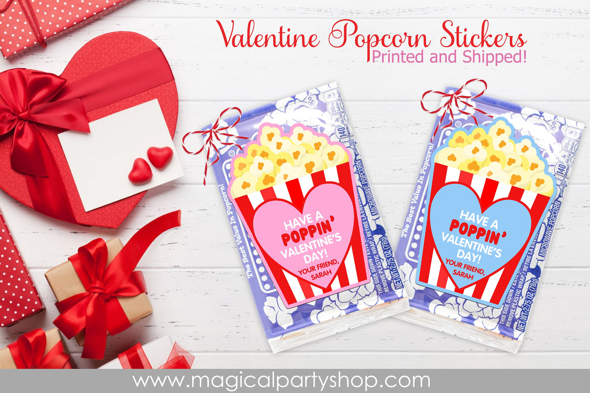 Valentines Day Popcorn Stickers | Valentine's Day Party Stickers | Boy ...